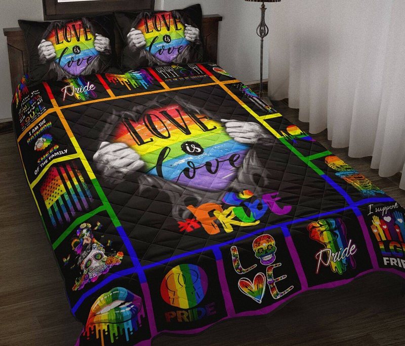 Lgbt Love Is Love Quilt Bedding Bed Set Pillow Covers - Official Clothing