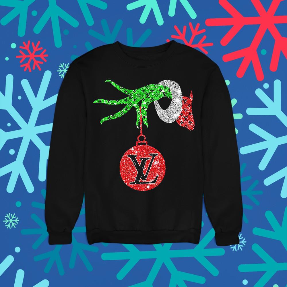 Grinch hand holding Louis Vuitton Ornament shirt - Kutee Boutique