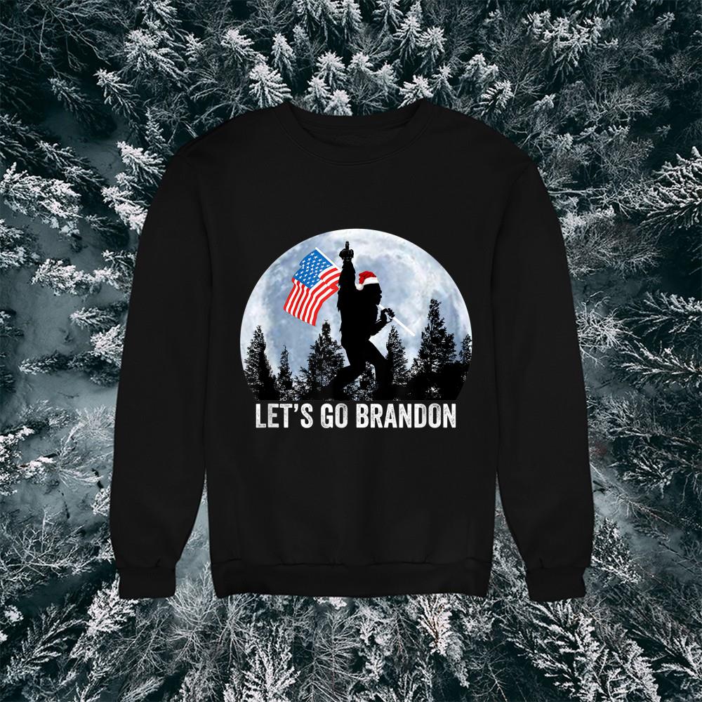 Lets Go Brandon Christmas Bigfoot Middle Finger America Flag Shirt ...