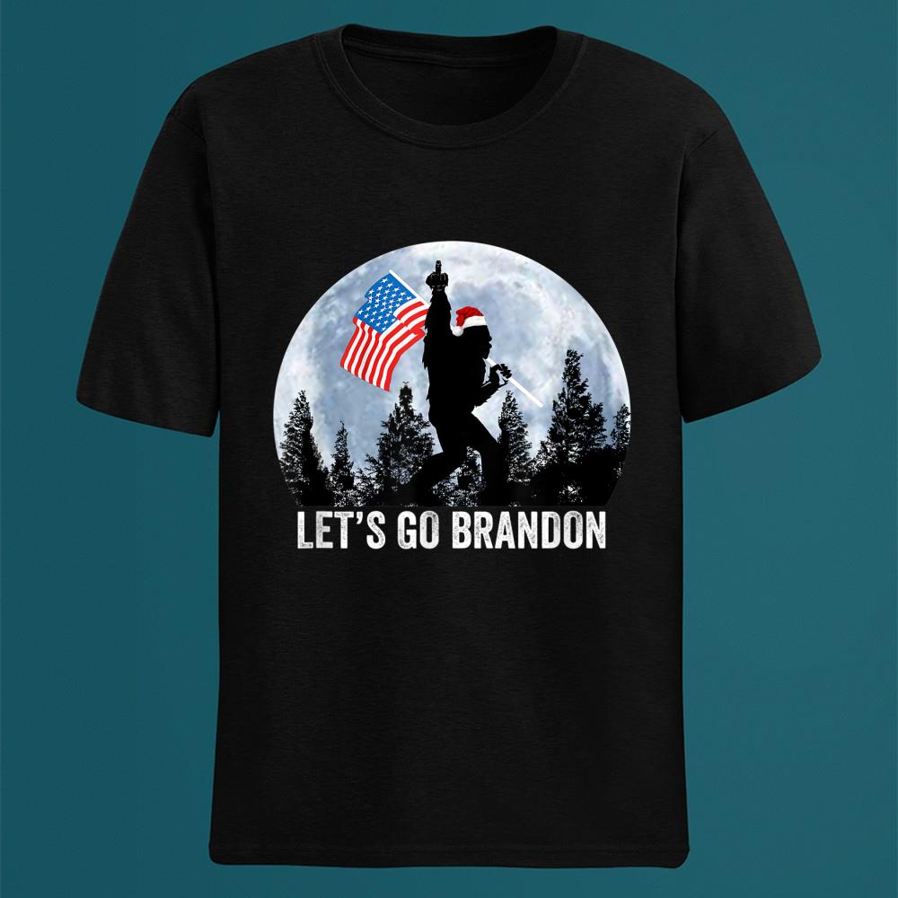 Lets Go Brandon Christmas Bigfoot Middle Finger America Flag Shirt ...