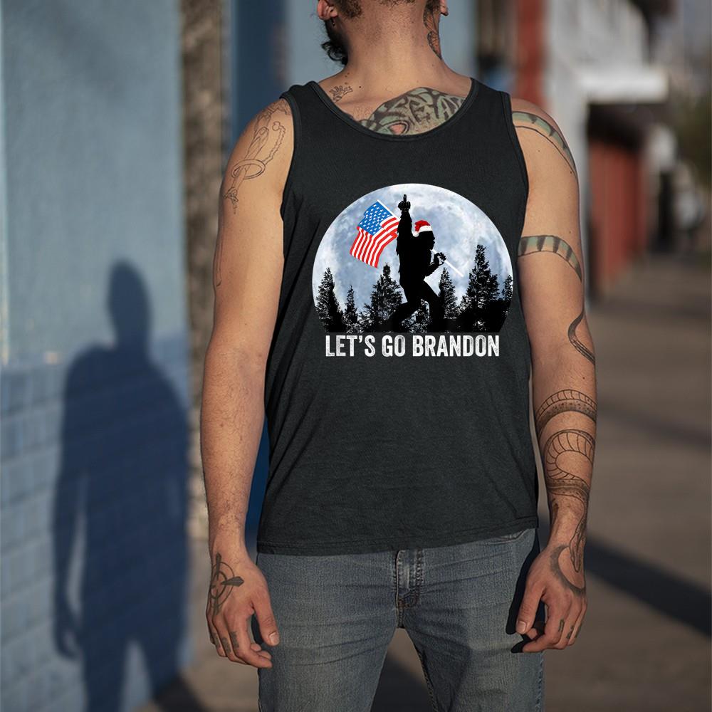 Lets Go Brandon Christmas Bigfoot Middle Finger America Flag Shirt ...