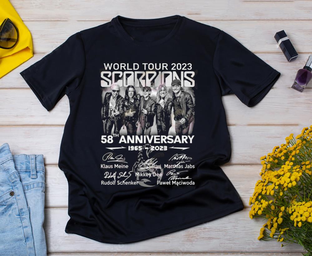 World Tour 2023 Scorpions 58th Anniversary 1965 – 2023 Signatures Shirt ...