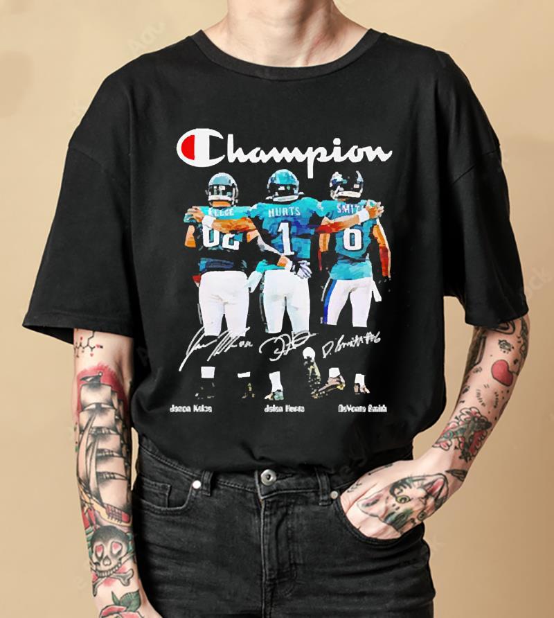 Philadelphia Eagles champion Kelce Hurts and Smith signatures shirt ...